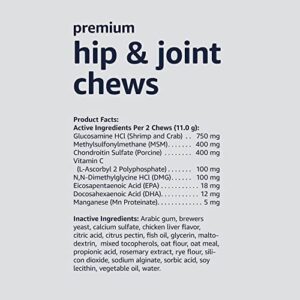 Amazon Basics Premium Dog Hip & Joint Supplement Chews with EPA and DHA, Chicken Liver Flavor, 120 Count (Previously Solimo)