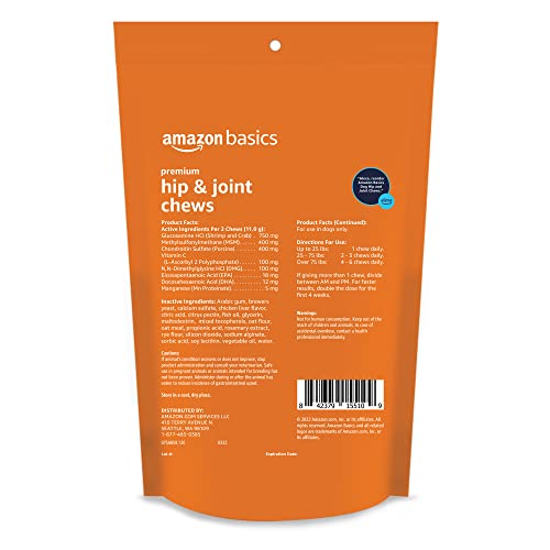 Amazon Basics Premium Dog Hip & Joint Supplement Chews with EPA and DHA, Chicken Liver Flavor, 120 Count (Previously Solimo)