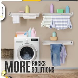 SOLUDRY Clothes Drying Rack Wall Mounted - 3-in-1 w/Shelf & Hanger Slots - Collapsible, Space Saving, Laundry Rack -Easy to Install Load Bearing 55 lb Drying Capacity - 31.5” Length x 5.9” Deep, White