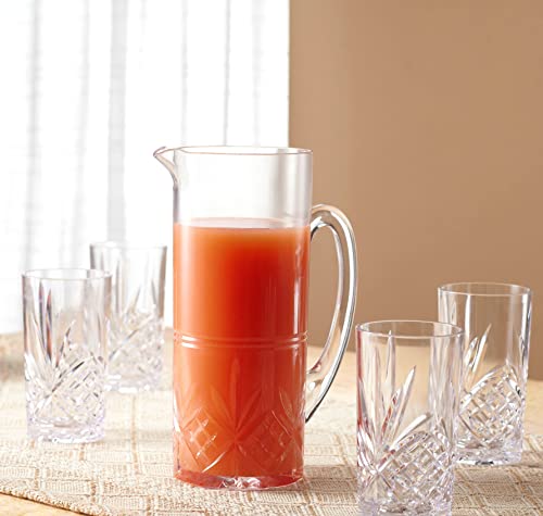 Godinger Pitcher, Acrylic Water Pitcher with Handle, Water Jug, Shatterproof and BPA Free - Dublin Collection, 1.7L