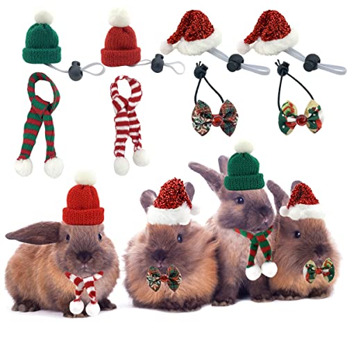 Vehomy Small Animal Christmas Costume - 8PCS Christmas Rabbit Woolen Hats Xmas Guinea Pig Santa Claus Hat Bunny Bowties and Scarfs for Hamster Chinchilla Hedgehog and Other Similar Small Pet