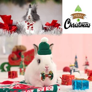 Vehomy Small Animal Christmas Costume - 8PCS Christmas Rabbit Woolen Hats Xmas Guinea Pig Santa Claus Hat Bunny Bowties and Scarfs for Hamster Chinchilla Hedgehog and Other Similar Small Pet