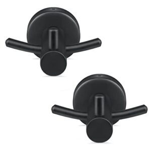 jaawan pack of 2 matte black wall mounted towel hooks for bathroom shower kitchen cabinet closet door, sus304 stainless steel double bath robe hook