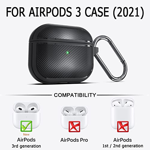 HALLJOY Compatible with for AirPods 3 Case 2021, TPU Cover with Carabiner for Apple AirPods 3rd Generation, Front LED Visible, Support Wireless Charging