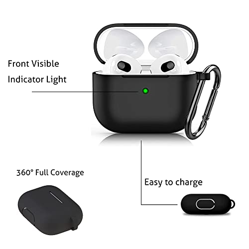 Ailun AirPods 3 Case Cover with Keychain Neck, Protective Silicone Case Skin for AirPods 3rd Generation (2021 Released), Shockproof, Supports Wireless Charging [Black]