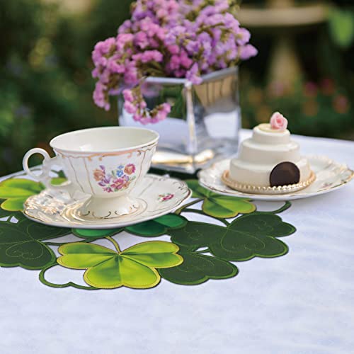 Simhomsen Set of 4 Embroidered Irish Clover Round Doily Placemats for St. Patrick’s Day, Spring Shamrock Decorations