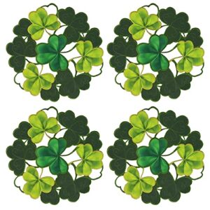 Simhomsen Set of 4 Embroidered Irish Clover Round Doily Placemats for St. Patrick’s Day, Spring Shamrock Decorations