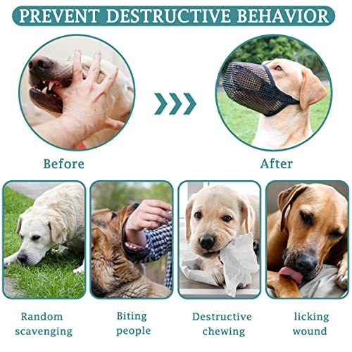 Dog Muzzle, Soft Mesh Covered Muzzles for Small Medium Large Dogs, Poisoned Bait Protection Muzzle with Adjustable Straps, Prevent Biting Chewing and Licking