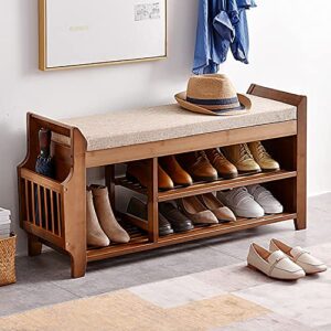 petkaboo 2 tier shoe bench, shoe rack with hidden drawer and side holder, shoe storage bench organizer for entryway hallway living room, bamboo material