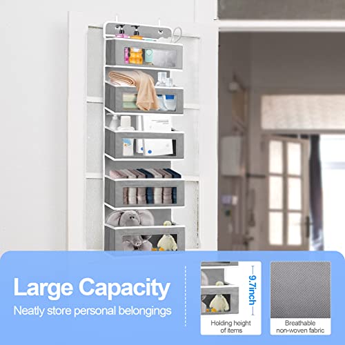 HolaDream Over The Door Organizer with 5 Large Pockets, Sturdy Foldable Hanging Organizer with Clear Window and 2 Metal Hooks, Behind Door Versatile Storage for Pantry Nursery Room Closet Bathroom