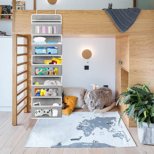 HolaDream Over The Door Organizer with 5 Large Pockets, Sturdy Foldable Hanging Organizer with Clear Window and 2 Metal Hooks, Behind Door Versatile Storage for Pantry Nursery Room Closet Bathroom