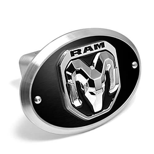 iPick Image Made for RAM 2019 up 3D Logo on Black Oval Billet Aluminum 2 inch Tow Hitch Cover