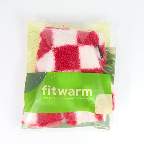 Fitwarm Checkered Plaid Fuzzy Sherpa Dog Hoodie Dresses Pet Thick Jacket Winter Coat Doggy Thermal Skirt Girl Puppy Outfits Clothes Cat Sweatshirt Apparel Red Small