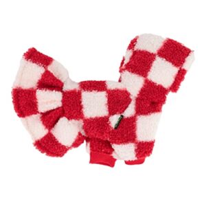 Fitwarm Checkered Plaid Fuzzy Sherpa Dog Hoodie Dresses Pet Thick Jacket Winter Coat Doggy Thermal Skirt Girl Puppy Outfits Clothes Cat Sweatshirt Apparel Red Small