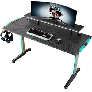 eureka ergonomic & call of dutyⓇ gaming desk,55 inch gaming computer desk with rgb led lights, gamer desk with large monitor stand shelf, dual headphone hook gaming table computer home office desk