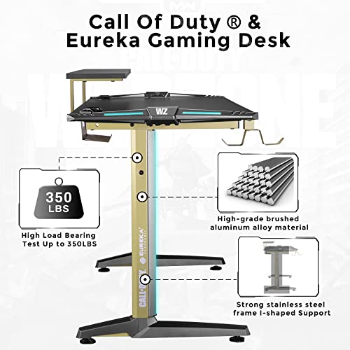 EUREKA ERGONOMIC & Call of DutyⓇ Gaming Desk,55 Inch Gaming Computer Desk with RGB Led Lights, Gamer Desk with Large Monitor Stand Shelf, Dual Headphone Hook Gaming Table Computer Home Office Desk