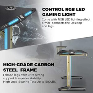 EUREKA ERGONOMIC & Call of DutyⓇ Gaming Desk,55 Inch Gaming Computer Desk with RGB Led Lights, Gamer Desk with Large Monitor Stand Shelf, Dual Headphone Hook Gaming Table Computer Home Office Desk