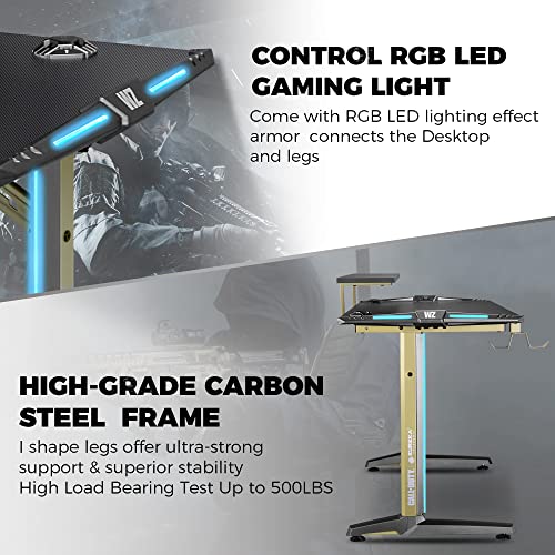 EUREKA ERGONOMIC & Call of DutyⓇ Gaming Desk,55 Inch Gaming Computer Desk with RGB Led Lights, Gamer Desk with Large Monitor Stand Shelf, Dual Headphone Hook Gaming Table Computer Home Office Desk