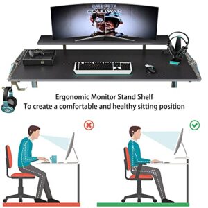 EUREKA ERGONOMIC & Call of DutyⓇ Gaming Desk,55 Inch Gaming Computer Desk with RGB Led Lights, Gamer Desk with Large Monitor Stand Shelf, Dual Headphone Hook Gaming Table Computer Home Office Desk