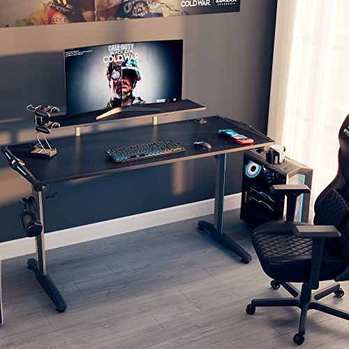 EUREKA ERGONOMIC & Call of DutyⓇ Gaming Desk,55 Inch Gaming Computer Desk with RGB Led Lights, Gamer Desk with Large Monitor Stand Shelf, Dual Headphone Hook Gaming Table Computer Home Office Desk