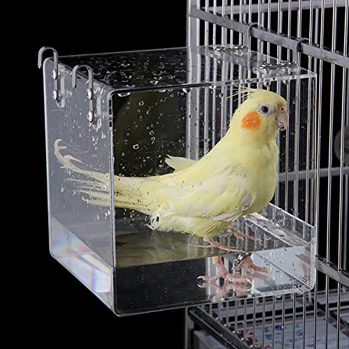 Suremita Hanging Bird Bath Cube Bird Bathtub Bath Shower Box Bowl Cage Accessory for Small Bird Canary Budgerigar Parrots Crested Myna Cockatiel