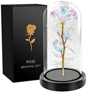 bloce mom gifts for mothers day rose, galaxy rose in glass with led light, colorful rose flower gift for mother's day, valentine's day wedding anniversary（10.2x5.5x5.5inch）(black)