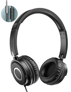 nasuque headphones with microphone, lightweight foldable on ear headset for kids teens adults, wired stereo headphones with deep bass, portable design for home office travel virtual schooling, black