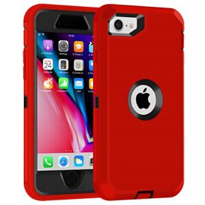 iphone se 2020/2022 3-in-1 full body case, built-in screen protector, shockproof tpu & hard pc bumper, drop-proof shell - red/black