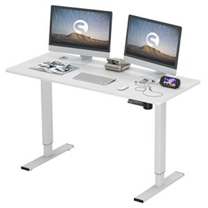 soges electric standing desk height adjustable computer desk sit stand desk home office desks white standing desk, 55 inch large standing desk, white