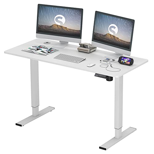 soges Electric Standing Desk Height Adjustable Computer Desk Sit Stand Desk Home Office Desks White Standing Desk, 55 Inch Large Standing Desk, White