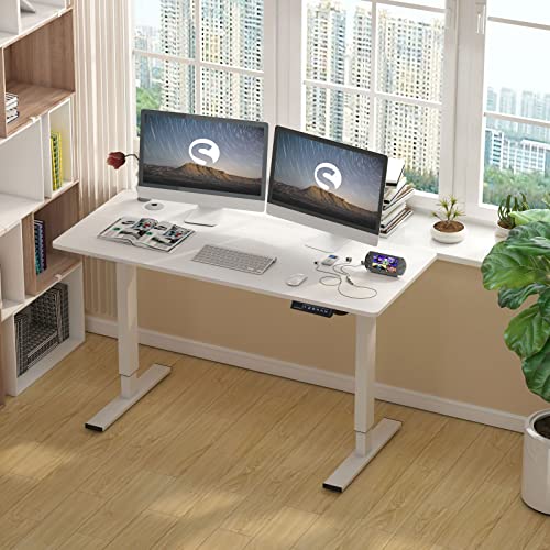 soges Electric Standing Desk Height Adjustable Computer Desk Sit Stand Desk Home Office Desks White Standing Desk, 55 Inch Large Standing Desk, White