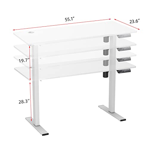 soges Electric Standing Desk Height Adjustable Computer Desk Sit Stand Desk Home Office Desks White Standing Desk, 55 Inch Large Standing Desk, White