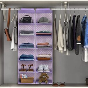 Utureal 6-Shelf Hanging Closet Organizer, Fabric Foldable Clothes Storage Hanging Shelves for Bedroom Kids Nursery Room, Space Saving Sturdy Shelf Unit for Travel Trailer Camping| Polka Dots, Purple