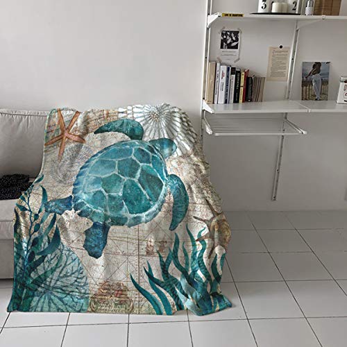 Heart Pain Soft Flannel Fleece Blanket Sea Turtle Breathable Throw Blanket Sea Life Nautical Blue Cozy Blanket for Couch Sofa Bed Living Room Suitable for All Season - 40x50 inch