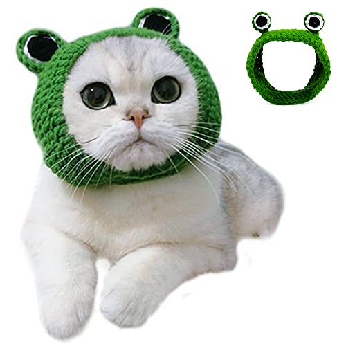 Quiet Ear Small Cats Dog Frog Costume Hats Pet Headband Buttoned Handmade Knitted (Headgear)