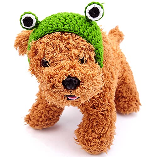 Quiet Ear Small Cats Dog Frog Costume Hats Pet Headband Buttoned Handmade Knitted (Headgear)