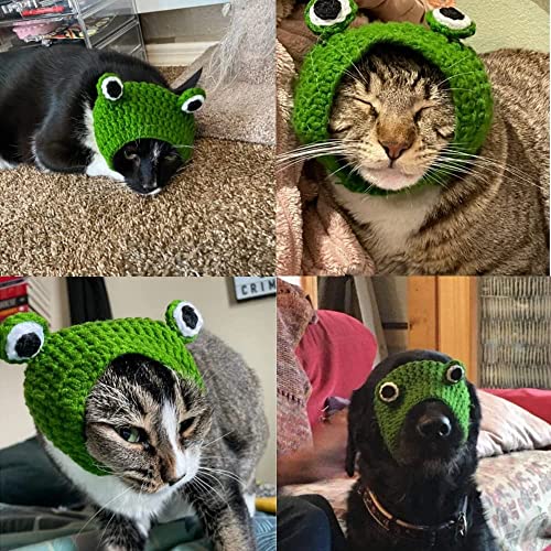 Quiet Ear Small Cats Dog Frog Costume Hats Pet Headband Buttoned Handmade Knitted (Headgear)