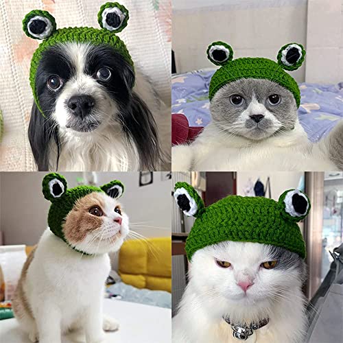 Quiet Ear Small Cats Dog Frog Costume Hats Pet Headband Buttoned Handmade Knitted (Headgear)