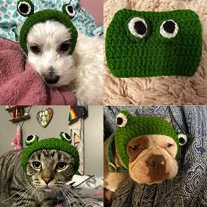 Quiet Ear Small Cats Dog Frog Costume Hats Pet Headband Buttoned Handmade Knitted (Headgear)