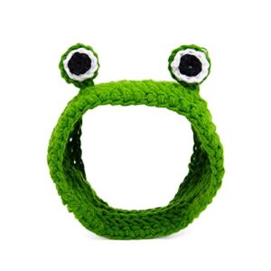 Quiet Ear Small Cats Dog Frog Costume Hats Pet Headband Buttoned Handmade Knitted (Headgear)