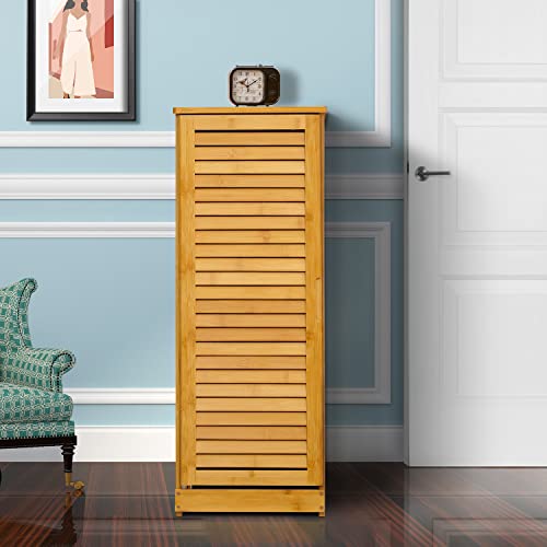 MoNiBloom 4 Tier Storage Cabinet Free Standing with Shutter Door, Bamboo Shoes Organizer Rack for 6-10 Pairs Bedroom Entryway Hallway, Natural