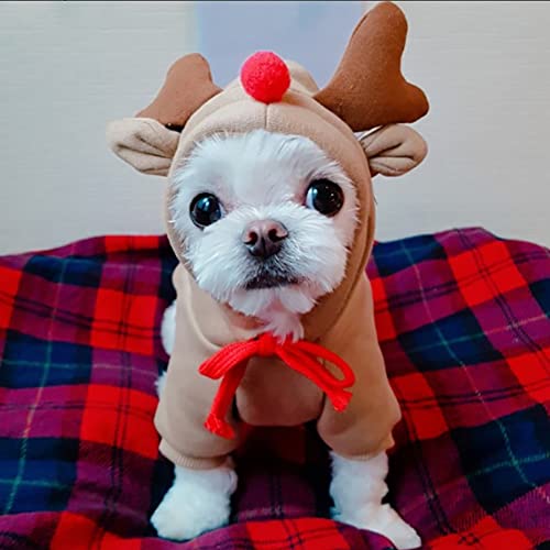 Dog Hoodie, Cute Dogs Hooded Sweatshirt, Warm Costume for Small Medium Large Dog cat (Reindeer, Medium)