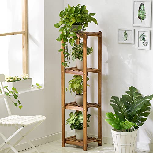 MoNiBloom Wood Plant Stand Indoor, 4 Tier Tall Plant Shelf Pot Flower Stands Display Rack Holder Outdoor, Planter Stands Shelves for Corner Living Room Balcony