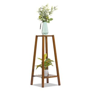 monibloom bamboo 2-tier tall plant stand pot vase holder flower seasoning display shelf rack small space for patio garden balcony yard living room, brown