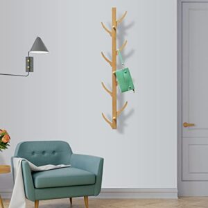 MoNiBloom Bamboo Coat Rack Wall Mount Hat Rack Tree Shape Modern Design with 8 Hooks Hanging Storage Organizer Entryway Hallway Cloakroom, Natural