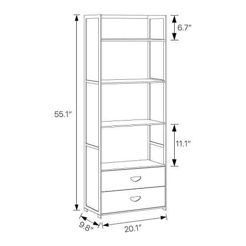 MoNiBloom 4 Tier Bookcase with 2 Drawers, Bamboo Freestanding Shelf Storage Organizer, Utility Shelf Rack for Living Room Bathroom Kitchen Office, Brown