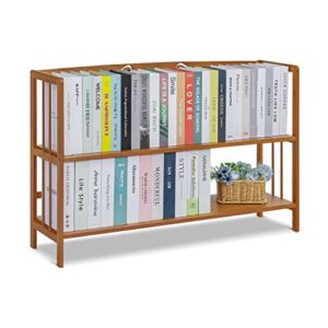 monibloom bamboo 2-tier bookshelf bookcase storage organizer plant flower stand for table living room bathroom bedroom balcony garden, natural