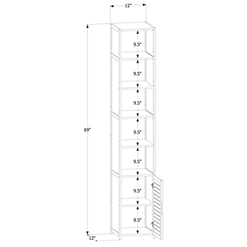 MoNiBloom Tall 7 Tier Bookcase with Door, Bamboo Freestanding Display Storage Cabinet Shelves Collection Decor Furniture for Home Living Room Bedroom, Brown