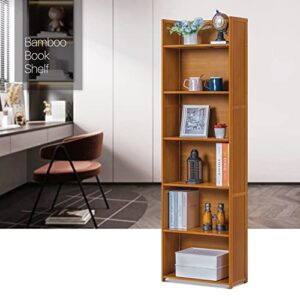 MoNiBloom 6 Tier Bookshelf, Bamboo Tall Display Shelves Bookcase Storage Book Shelves Freestanding for Living Room Home Office Décor, Brown