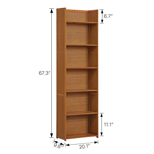 MoNiBloom 6 Tier Bookshelf, Bamboo Tall Display Shelves Bookcase Storage Book Shelves Freestanding for Living Room Home Office Décor, Brown